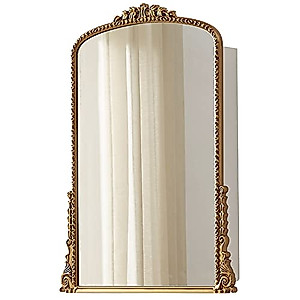 Bathroom Medicine Cabinet, Bathroom Wall Mirror Cabinet, Farmhouse Metal Framed Recessed, with Mirror Rounded Rectangle Tilting Beveled Vanity Mirros (Color : Gold, Size : 60x80cm)