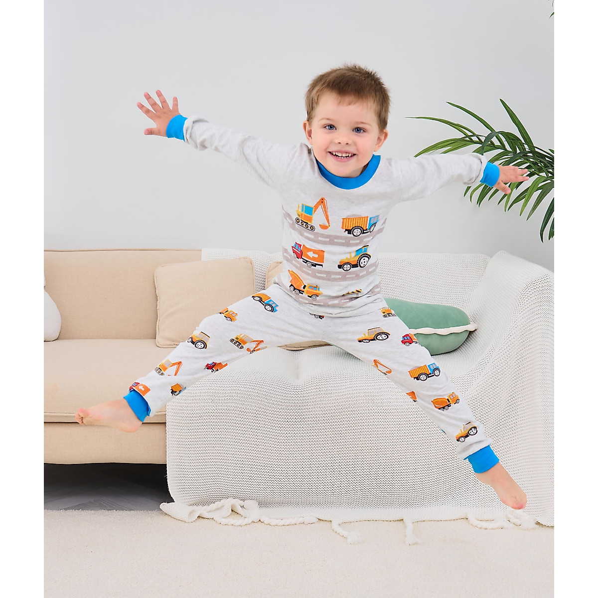 Boys Pajamas Truck 100% Cotton Construction Pjs Toddler 2 Piece Long Sleeve Sleepwear Kids Christmas Clothes Set 3t