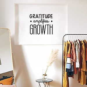 Vinyl Wall Art Decal - Gratitude Amplifies Growth - 22" x 25" - Trendy Inspirational Cute Optimistic Quote Sticker for Home Bedroom Closet Kids Room Living Room Playroom Office Decor (Black)