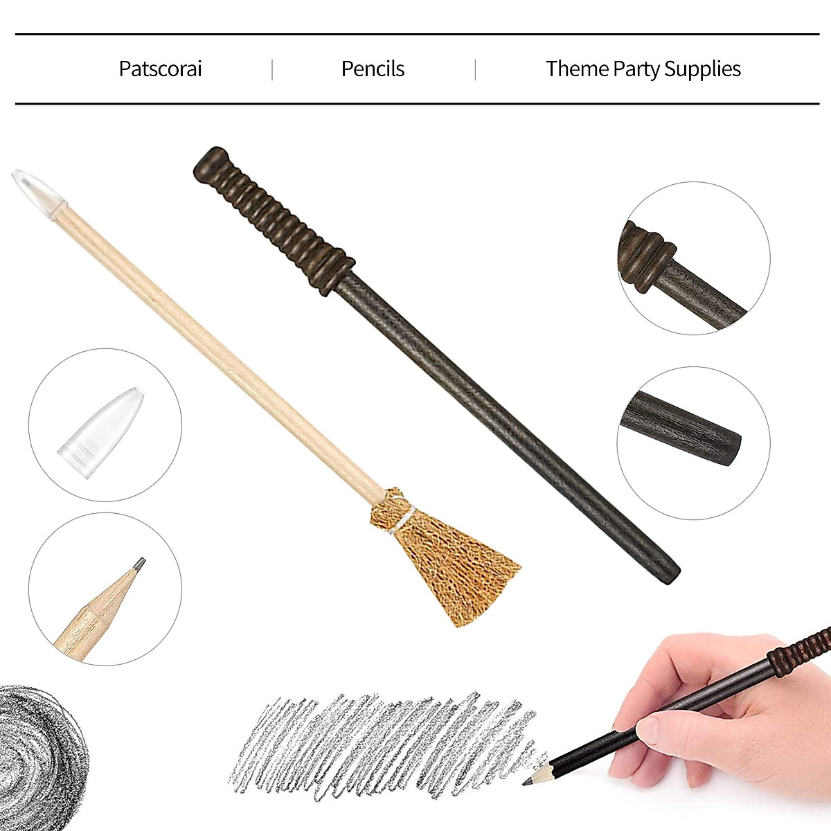 72 PCS Wizard Wand Party Favors for Kids , Wand Pencils, Witch Broom Pencils, Lightning Tattoos, Round Frame Glasses, Party Decorations Birthday Gifts, Halloween Cosplay Accessories for Teens