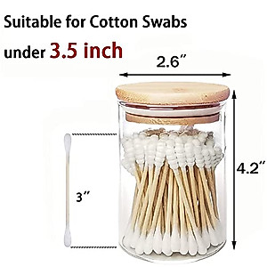 ZYIGYI 4 Pcs Glass Qtip Holder with Wood Lids, 10 oz Apothecary Jars Cotton Swabs Dispenser, Cotton Pads Canister for Bathroom Storage Organizer