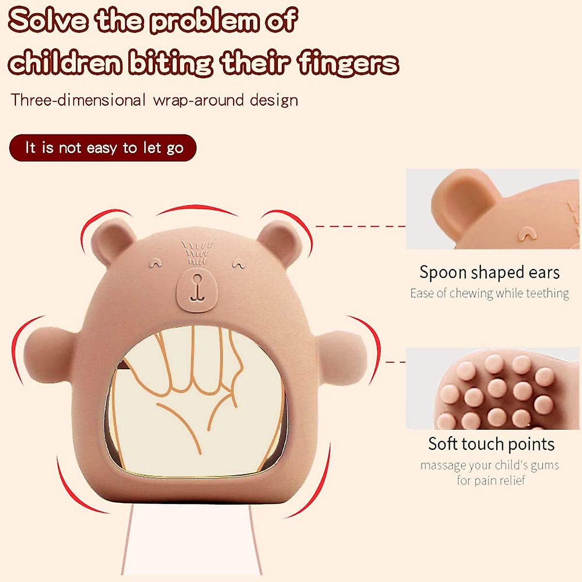 Baby Teething Toys,Baby Teether,Vcnoeo Anti-Drop Wrist Teether, Chewing Toys Suitable for Babies Over 3 Months Old,for Soothing Teething Pain (Caramel)