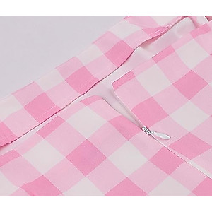 Nihsatin Barbie Pink Swing Dress Tie Shoulder Plaid Printed Knot Waist Dress