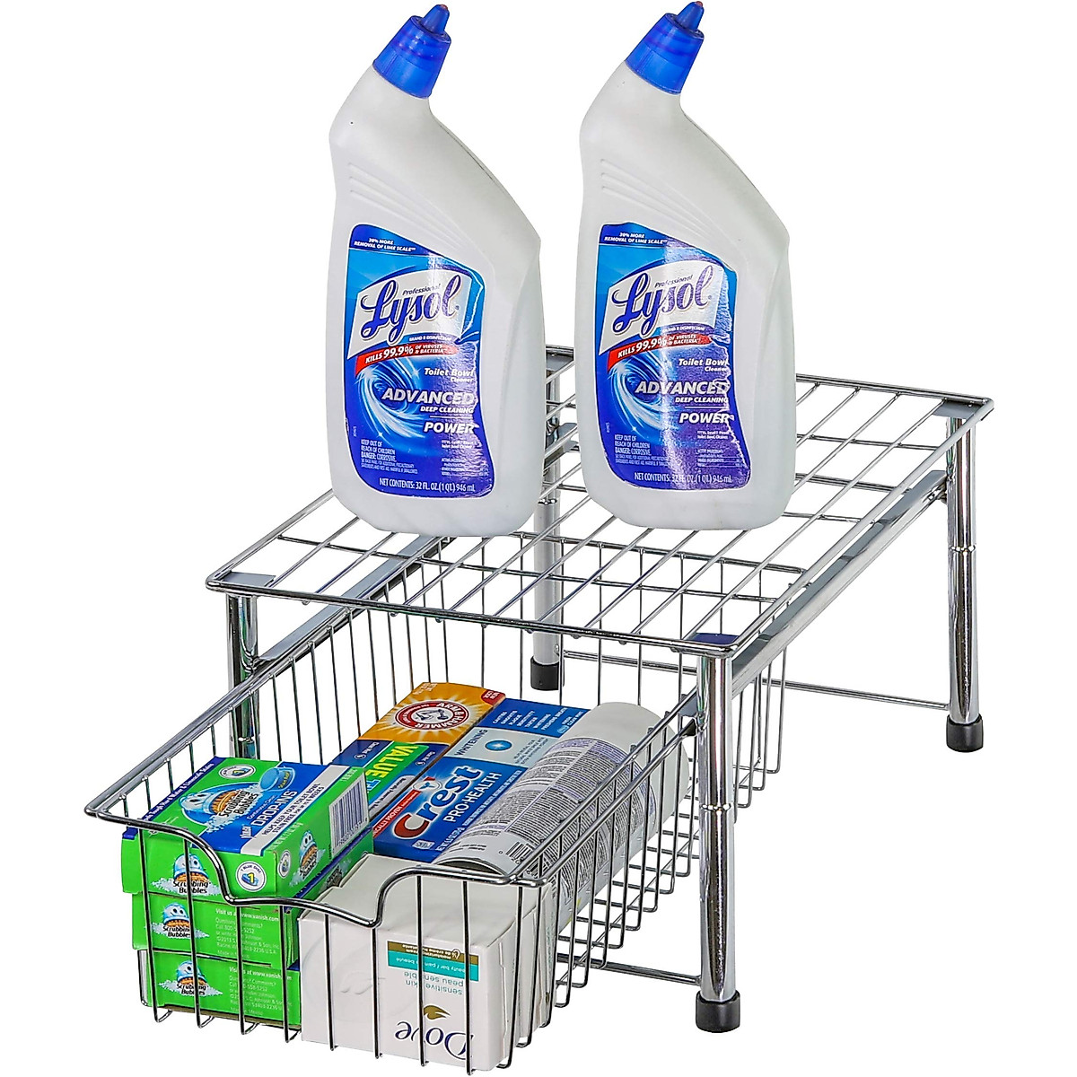 SimpleHouseware Stackable 2 Tier Sliding Basket + Single Tier Basket, Chrome