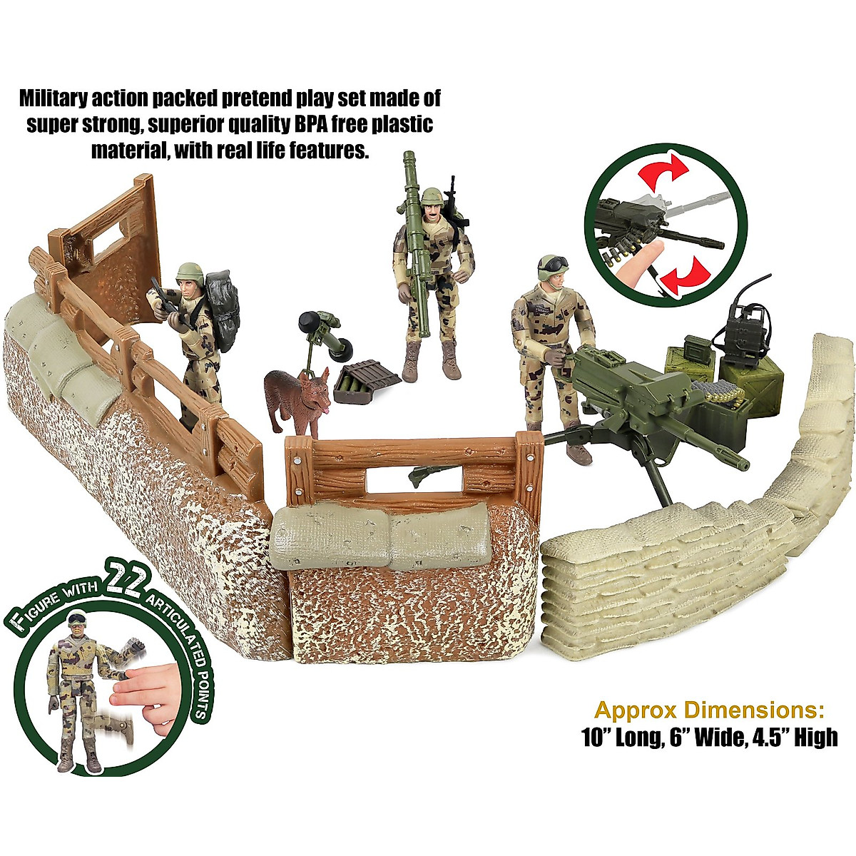 Click N' Play Military Toy Play Set | Trench Defense Unit Action Figures | 25 Pieces Army Men Toys for Boys | Military Toys for 3 Year Old Boys and Older