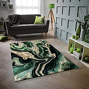 Green Black Beige Marble Swirl Modern Abstract Area Rug for Living Room Bedroom Luxury Aesthetic Dining Room Carpet No-Slip Indoor Office Floor Rug Kitchen Laundry Rug 4x6