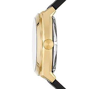 Fossil Men's Everett Automatic Stainless Steel and Eco Leather Three-Hand Watch, Color: Gold, Black (Model: ME3208)