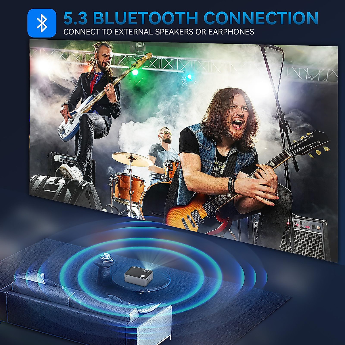 Projector with WiFi and Bluetooth , 5G WiFi, Native 1080P/12000L Video Projector with Screen, 4K Support Outdoor Projector, 350'' Display Phone Projector with Carry Bag for iPhone,TV Stick, Mac