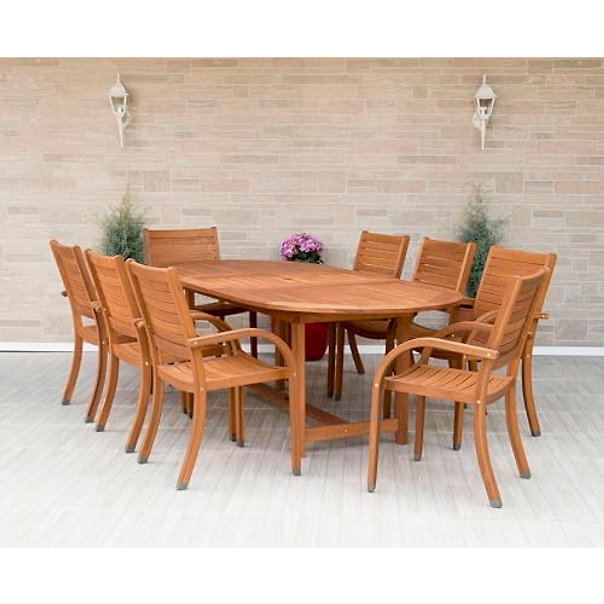Amazonia Arizona 9 Piece Oval Outdoor Dining Set | Eucalyptus Wood | Durable and Ideal for Patio and Backyard