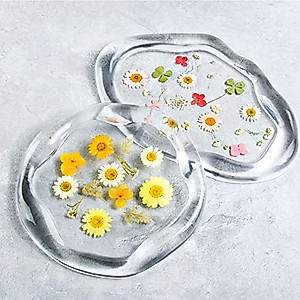 2PCS Large Resin Tray Molds Irregular Oval Round Tray Silicone Mold with Edge Jewelry Tray Trinket Plate Candle Holder Mold for Epoxy Resin Casting Concrete Cement DIY Art Craft Home Decor