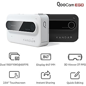 QooCam EGO Instant View 3D Camera Binocular 4K Sports Camera VR Adaptation 3D Lipo Vlog Camera HD (White)
