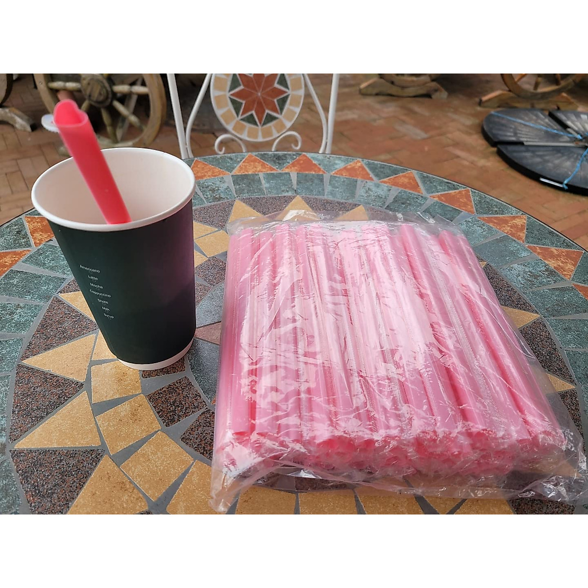 JOYLUCK KOREA 50pcs Jumbo Smoothie Heart shaped Pink Disposable Drinking straws Individually Wrapped plastic straws Party Supplies Birthday Party for Kids Bridal Shower Wedding Valentine's Day