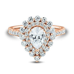 MOTIEL Engagement Ring 10K 14K 18K Gold Ring Pear-shaped Moissanite Ring with Halo in Yellow Gold Rose Gold White Gold (Rose Gold)