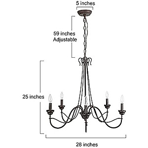 LOG BARN Black Chandelier for Dining Room, Farmhouse Chandelier in Brown Rust Metal Finish, 5-Light, 28" Dia