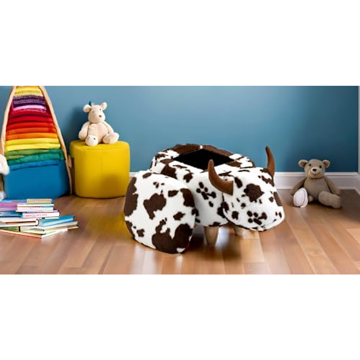 Home 2 Office Cow Ottoman for Kids' Bedroom, Playroom, Nursery, and Living Room, Animal Ottoman with Storage, Footstool for Kids, Brown Cow Print