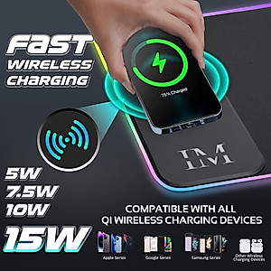 Ingenious Minds RGB Gaming Mouse Pad with Wireless Charging, Large Gaming Mouse Pad with 15W Fast Charging, 10 Colors LED Light, Premium and Non Slip Surface for Gaming, Desks, PC, and Office.