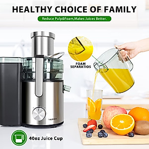 1000W 3-SPEED LED Centrifugal Juicer Machines Vegetable and Fruit, Healnitor Juice Extractor with 3.5" Big Wide Chute, Easy Clean, BPA-Free, High Juice Yield, Silver
