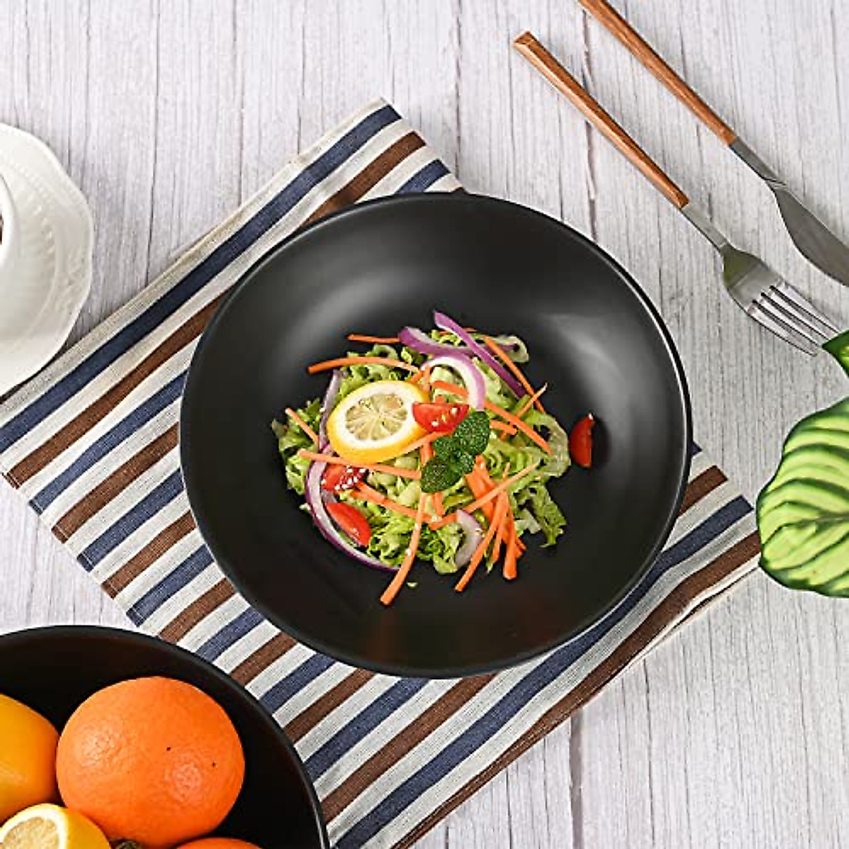 XUEJUN Bamboo Fiber Pasta Bowls 34oz, 8.5inch Pasta Bowls Set of 6, Large Salad Bowls Black Serving Bowls for Salad, Pasta, Fruits, Ice Cream, BPA free, Microwave & Dishwasher Safe