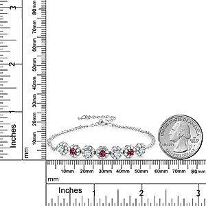 Gem Stone King 925 Sterling Silver Sky Blue Aquamarine and Pink Tourmaline Tennis Bracelet For Women (1.97 Cttw, Gemstone March Birthstone, 7 Inch with 2 Inch Extender)