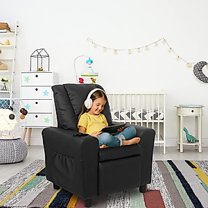 chizzysit Kids Recliner Chairs for Toddlers, Toddler Recliner for Kids Age 1-4 with Cup Holder and Side Pockets, Kids Sofa Couch for Children Bedroom, Living Room, Black