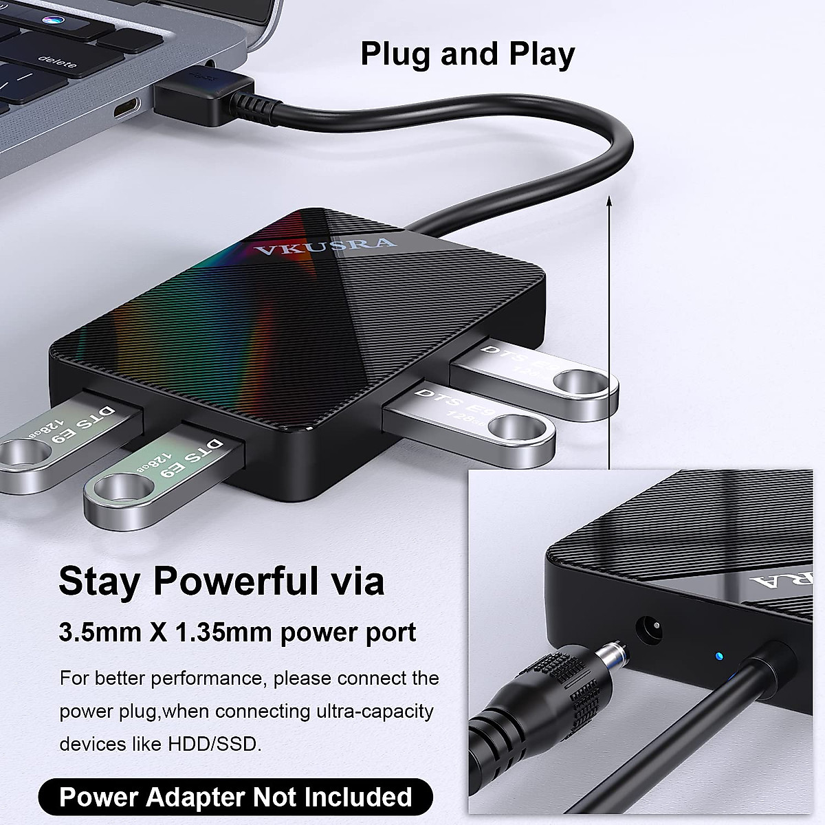 USB Hub 3.0, VKUSRA 4-Port USB Splitter Ultra-Slim USB 3.0 Hub, Mini USB Hub for Laptop, PC, Compatible with Windows, MacBook Air, Surface Pro, XPS, USB Flash Drives(0.5FT/0.15M)