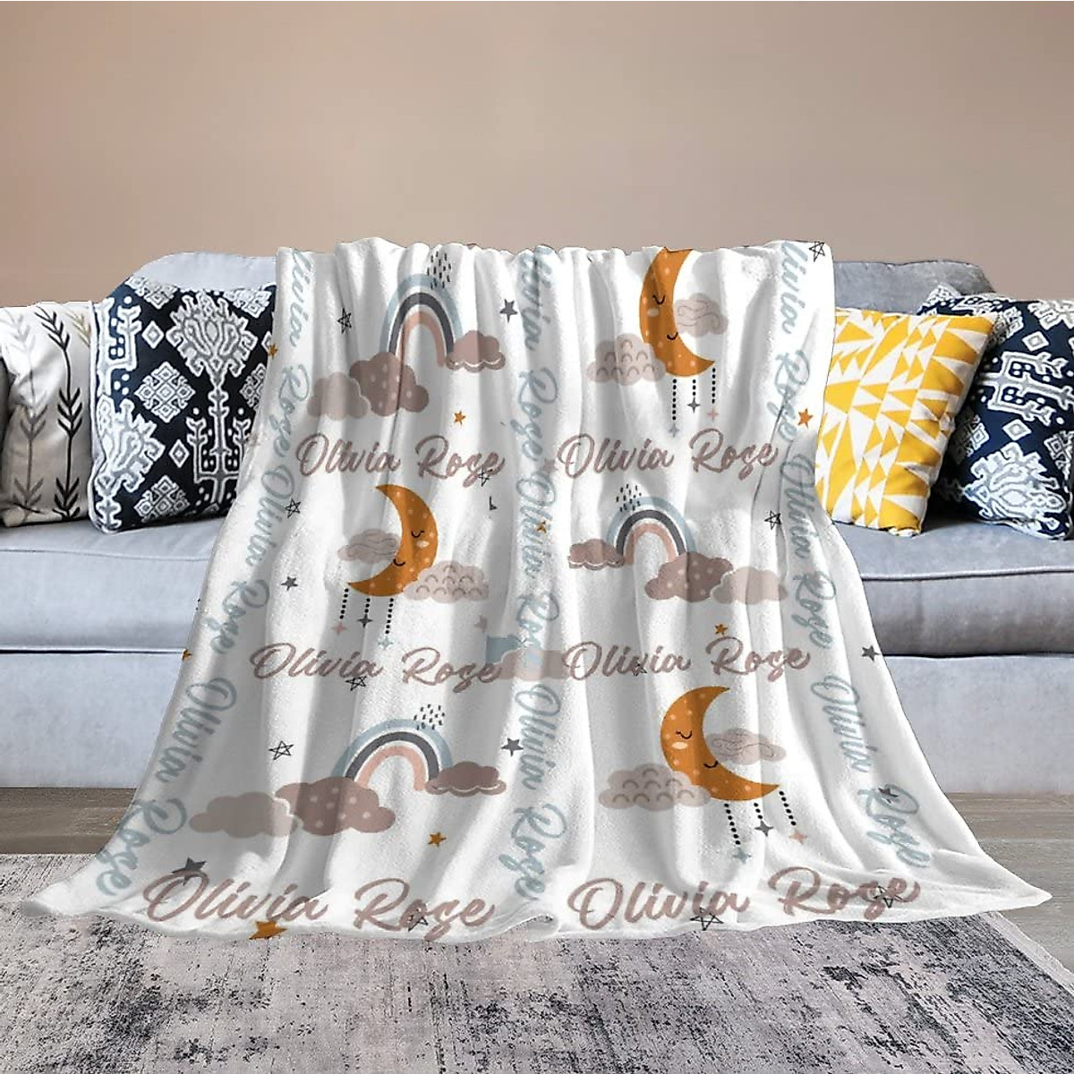 Personalized Baby Blankets for Girls with Name and Rainbow Custom Baby Blanket for Boys Newborn Toddler Gift 30"x40"