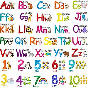 Alphabet Wall Stickers Kids Toddler Decors Animal ABC Stickers Removable Letters Number Decals Girls Boys Nursery Bedroom Living Room