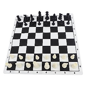 DAUERHAFT International Chess Set, 32Pcs Chess Pieces Portable PU Leather Chessboard Chess Set with Storage Bag, 75x29mm King Size Non Slip Bottom Board Game Set, for Outdoor Camping