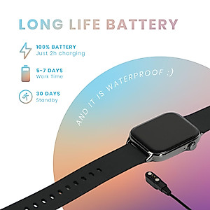 yussa Blood Pressure Smartwatch | Android Smartwatch &iPhone Compatible | Answer/Make Calls | Speaker | 2Straps | 1.86'' Full Screen | Fitness &Health Tracking | +20 Sports | Man and Woman (Black)