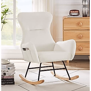 hansones Modern Accent Rocking Chair,Upholstered Glider Rocker for Baby, Indoor for Living Room/Bedroom/Nursery (White Velvet)
