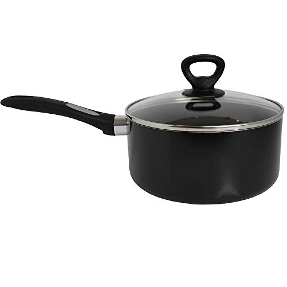 Mirro A79721 Get A Grip Aluminum Nonstick Sauce Pan with Glass Lid Cover Cookware, 1-Quart, Black -