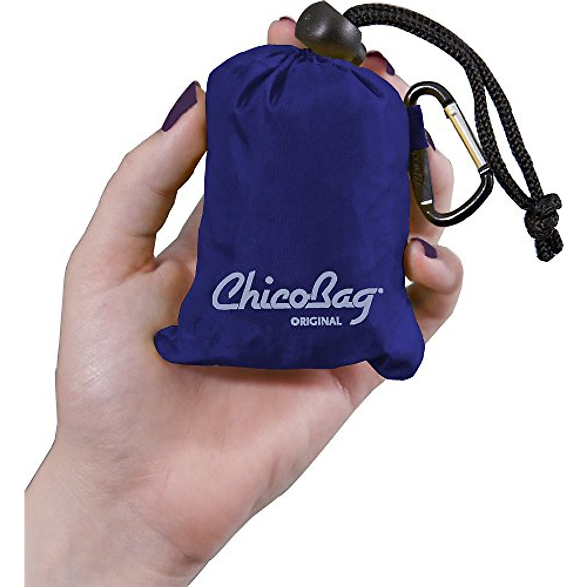 ChicoBag Original Compact Reusable Grocery Bag w/Attached Pouch and Carabiner Clip | Eco-Conscious Packable Tote | Variety 4pk - Mazarine, Aqua, Orange Peel, & Yellow (Pack of 4)