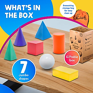 Skoolzy 7 Pcs 3D Shapes for Teaching and Math Manipulatives - Geometric Shapes and Geometric Solids, Math Teacher Supplies, Shapes for Math Manipulatives Kindergarten, 3D Shapes for Geometry Games