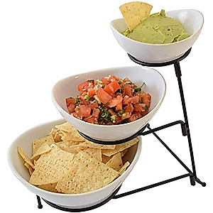 3 Tier Oval Chip and Dip Bowl Set Party Food Server Display Set Tiered Snack Server with Metal Rack