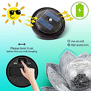 Huaxu Solar Lights Outdoor Garden, Crackle Globe Glass Lotus Decoration, Waterproof LED Metal Flower Lights for Patio,Lawn,Walkway,Tabletop,Ground