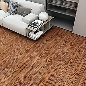 YENHOME 15 Tiles Walnut Wood Vinyl Flooring Peel and Stick Floor Tile Sticker Wood Wall Panels for Walls Peel and Stick Flooring Tiles for Bathroom Kitchen Waterproof Laminate Flooring 36" X 6"