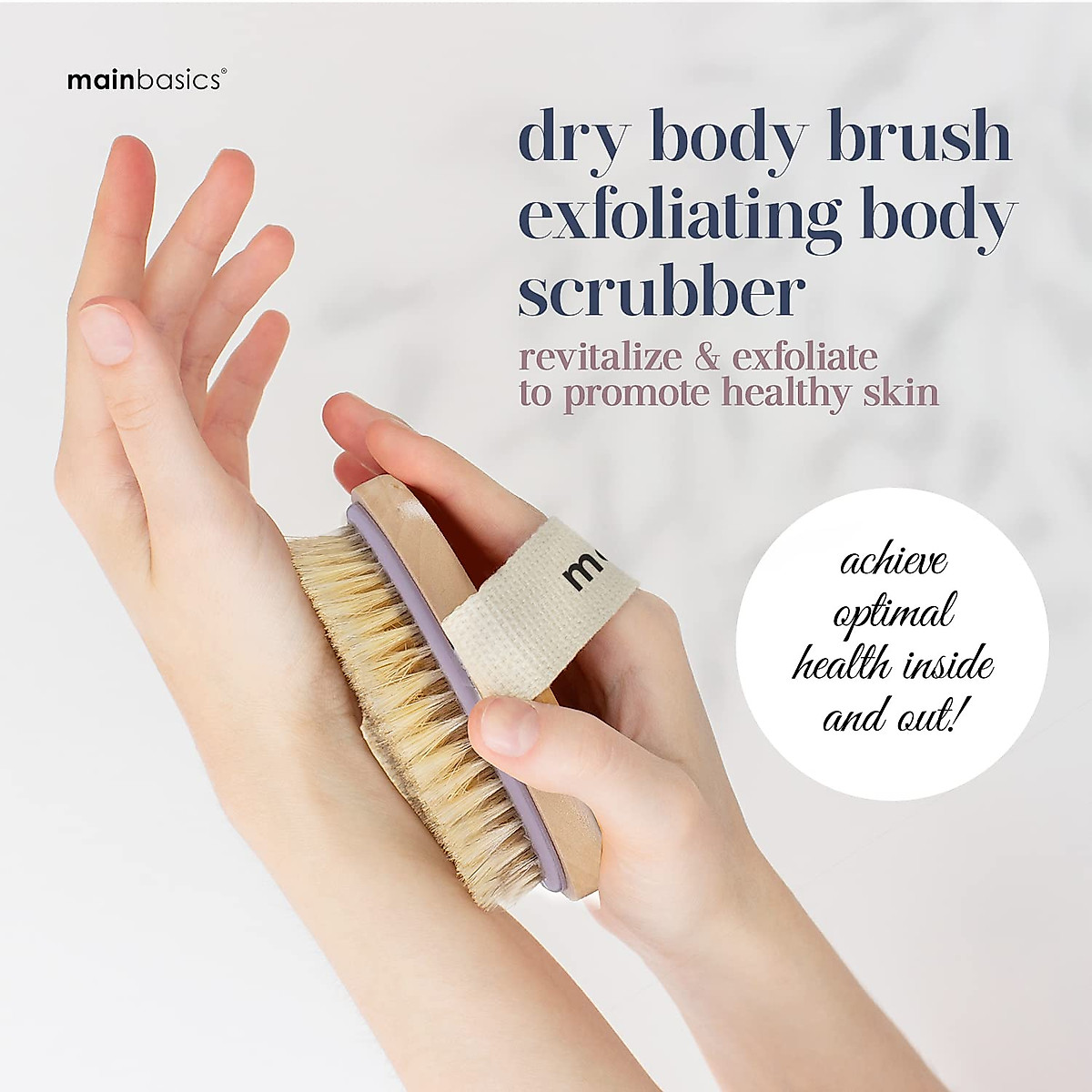 MainBasics Dry Brushing Body Brush for Lymphatic Drainage, Dry Skin, Cellulite, Blood Circulation with Exfoliating Natural Bristles for Flawless Skin