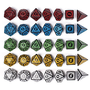 Poludie 5 Polyhedral Dice Set (35pcs) with Leather Dice Bag, D&D Dice for Dungeons and Dragons, RPG, MTG Table Games (Window Lattice Carved Series)