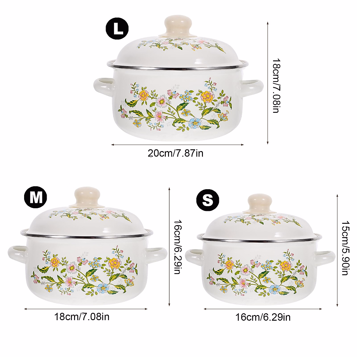 Luxshiny 3pcs Set Enamel Pot Enamelware Pot Double Ear Soup Pot Enamel Casserole Small Pots for Cooking Enamel Cooking Pot Noodles Pot Stockpots for Cooking Stock Pot Food Vintage