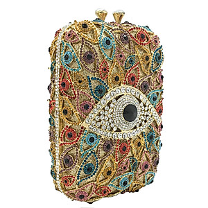 Boutique De FGG The Evil Eye Crystal Clutch Bags Women Evening Purses Wedding Party Prom Rhinestone Handbags,430-Multi,Mini