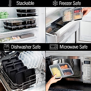 Igluu Meal Prep Containers [10 pack] 3 Compartment with Airtight Lids - Plastic Food Storage Bento Box - BPA Free - Reusable Lunch Boxes - Microwavable, Freezer and Dishwasher Safe (32 oz)