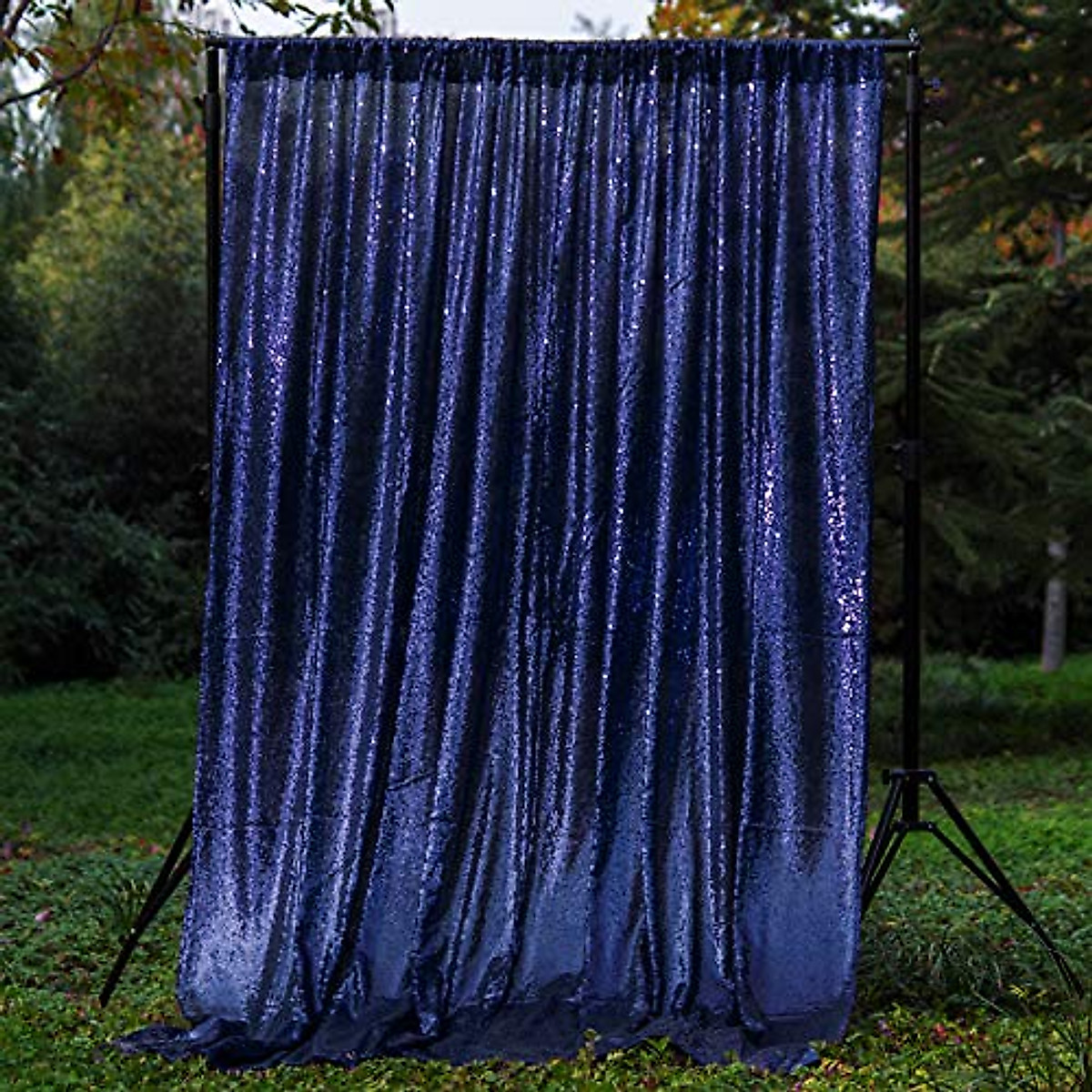 JYFLZQ Navy Blue Sequin Backdrop Curtains 2ft x 8ft 2 Panel Glitter Photo Booth Backdrops Sparkly Photography Background Drapes for Parties Wedding Bridal Showers