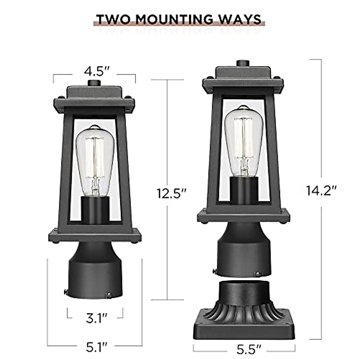 Maleoi Outdoor Post Lights with Pier Mount Base, Porch Post Lighting Fixture, Outdoor Post Lantern, Porch Pillar Lights for Yard, Garden, Patio, Pathway (Black, 1 Pack)