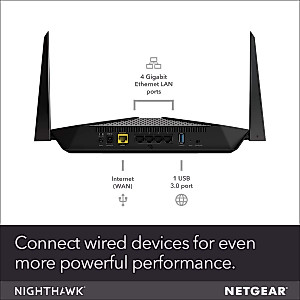 NETGEAR Nighthawk AX4 4-Stream WiFi 6 Router (RAX40) - AX3000 Wireless Speed (up to 3Gbps) | 1,500 Sq Ft Coverage | Coverage for Small-to-Medium Homes | 4 x 1G Ethernet and 1 x 3.0 USB ports (Renewed)
