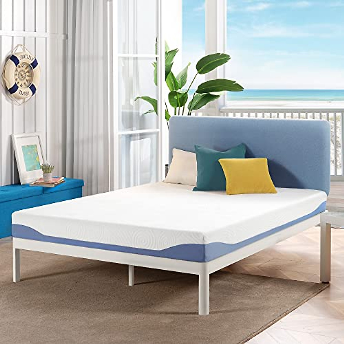 Mellow 6 Inch Cooling Gel-Infused Memory Foam Bed Mattress, Medium Firm Sleep and Breathable Fabric Cover, Twin, Mattress in A Box, Blue