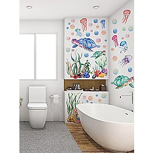 Under The Sea Wall Decals Sea Turtle Seaweed Wall Stickers Kalolary 3D Under The Sea Coral Reef Ocean Grass Bubbles Wall Decals Wall Decoration for Wall Corner Nursery Room Children Bedroom Bathroom Living Room