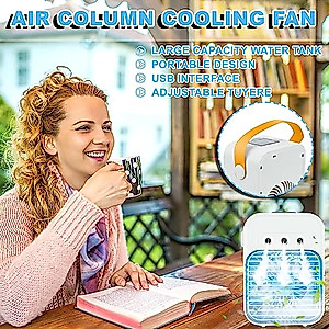 Portable Air Conditioner, 3-In-1 Personal Mute Air Cooler Mini Evaporative Fan, 7 Colors Light, 3 Spray Modes Desk Cooling Fan for Office Bedroom Kitchen Camping Car (White)