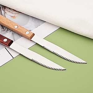 Steak Knives Set of 8 - Wooden Handled Serrated Steak Knives - Uniturcky Stainless Steel Dinner Knife with Wood Handle - 8.15 Inch Wooden Square Handle Table Knives Set - Mirror Finish