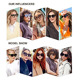 SOJOS Big Trendy Polarized Sunglasses Womens Oversized Cateye Sunnies Lentes De Sol Para Mujer SJ2205, Clear Green/Grey