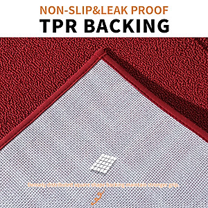 BEQHAUSE-Non-Slip-Kitchen-Mats-for-Floor [2PCS],Kitchen Mats,Machine Washable Burgundy Red Kitchen Rugs,Polypropylene Kitchen Floor Mat with TPR Backing 24x35inch/24x60inch